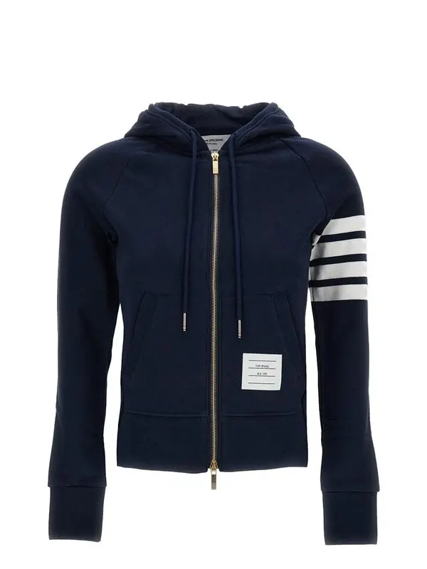 Thom Browne Fleece Classic Loopback 4-bar Zip Hoodie - Blu