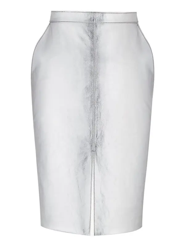 Saint Laurent Metallic Leather Pencil Skirt - Argent/noir