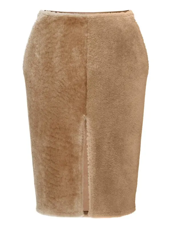 Saint Laurent Shearling Pencil Skirt - Gres/marron Glace