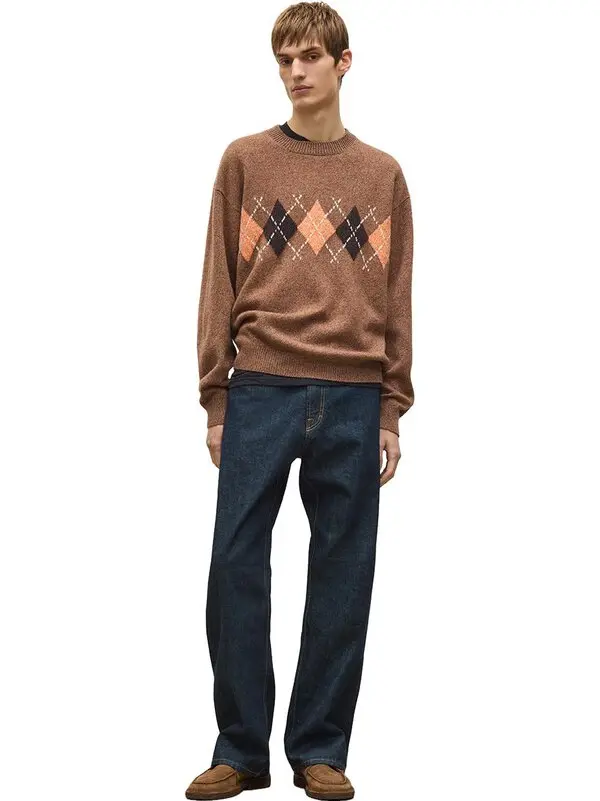 Johnstons Of Elgin Rusky Argyle Lambswool Jumper - Brown
