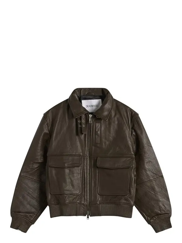DEADWOOD Upcycled Leather Bomber Jacket - Brown