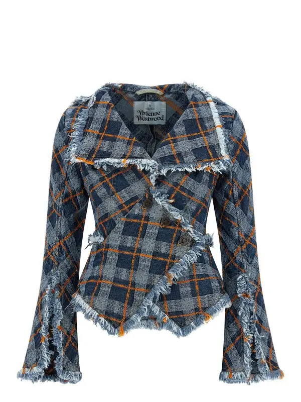 VIVIENNE WESTWOOD Worth More' Jacquard Tartan Denim Blazer - Blue