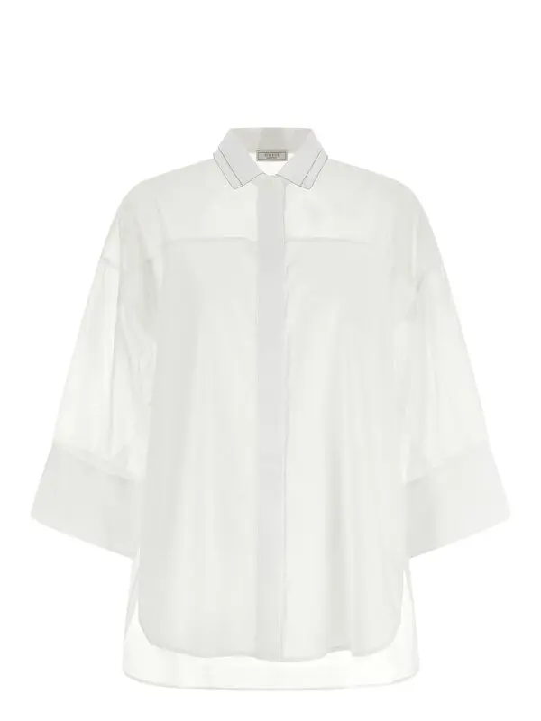 Peserico Stretch Cotton Poplin Shirt With Organza Insert - White
