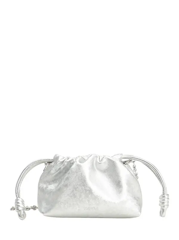 Loewe Mini Flamenco Clutch Bag In Calfskin Nappa - Silver