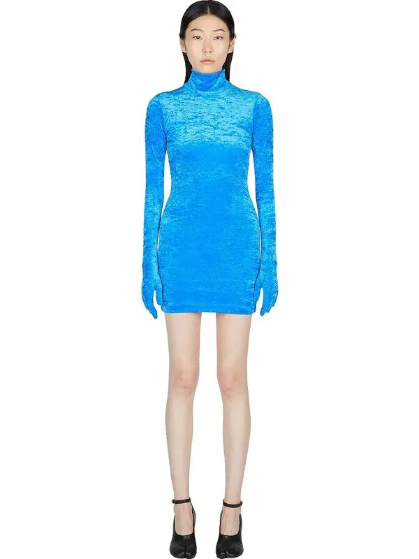 Vetements Technical Velvet Dress With Gloves - Blue