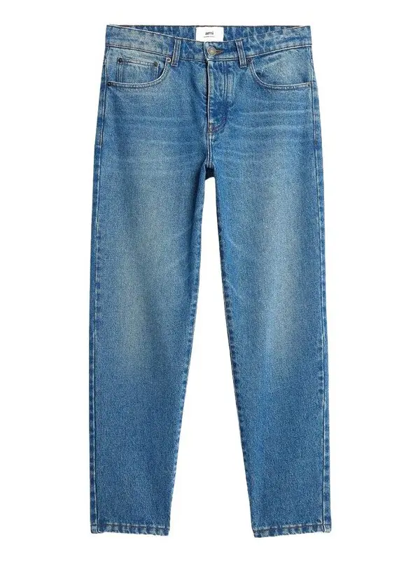 Ami Logo Patch Straight Leg Jeans - Blue