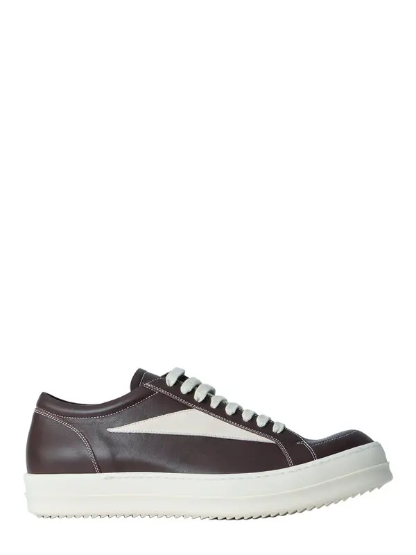 Rick Owens Low-top Leather Sneakers With Contrast Stitching - Brown