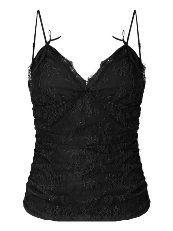 Pinko V-neck Lace Ruched Top - Black