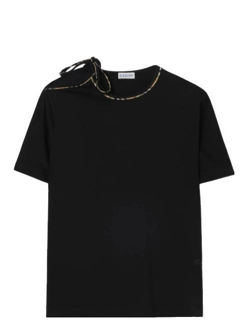 Burberry Checked-trim Tie-detail T-shirt - Black