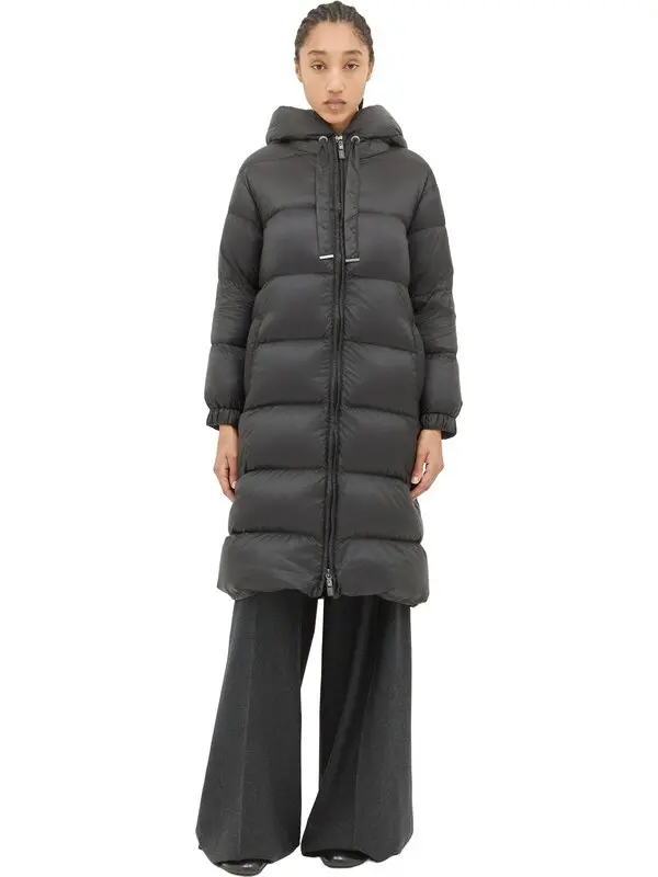 Max Mara Long Down Coat With Drawstring Hood - Black