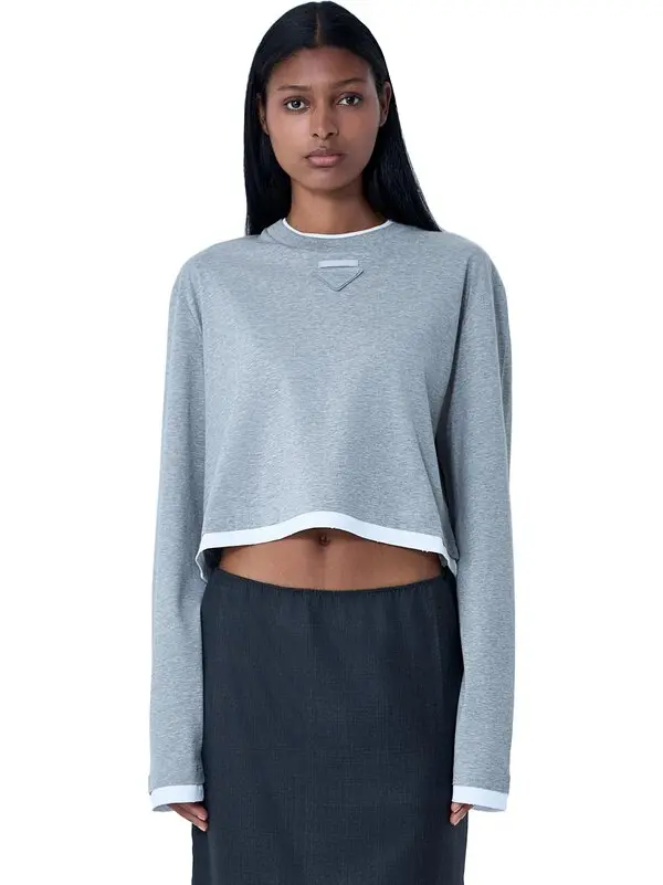 Prada Logo Motif Cotton Jersey T-shirt - Gray