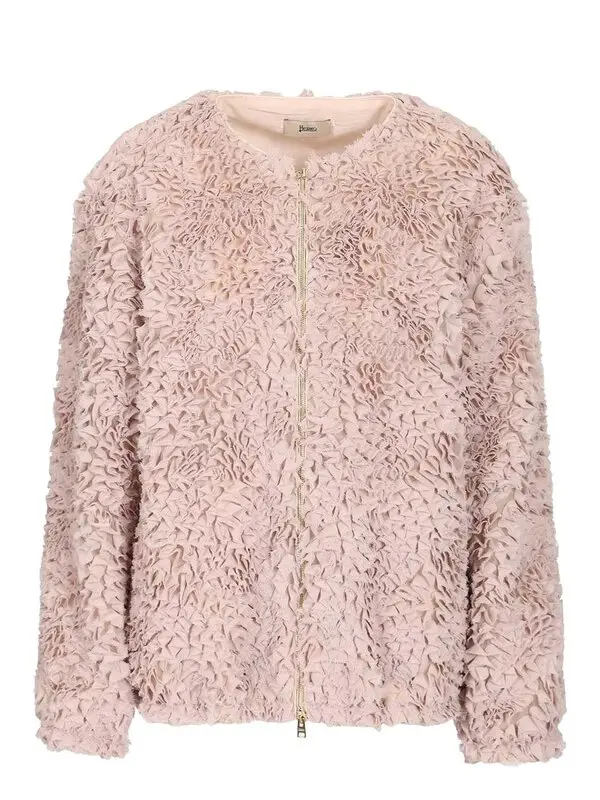 Herno Georgette Semi-sheer Ruffle Appliqué Zip-up Jacket - Multicolor