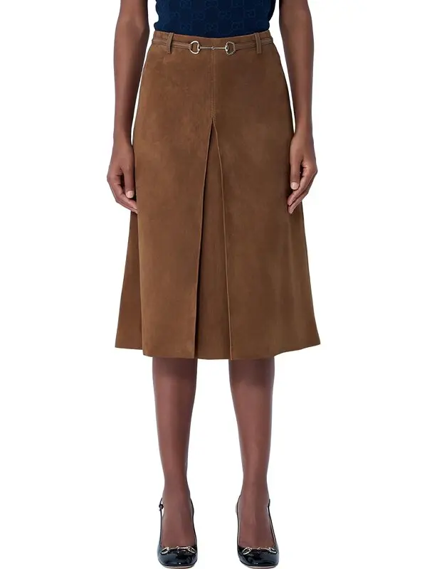 Gucci Suede Midi Skirt With Horsebit Detail - Multicolor