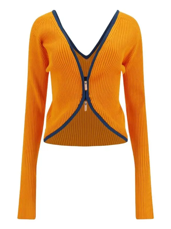 DIESEL® Ribbed Zip-up Cardigan With Contrasting Trim - Orange