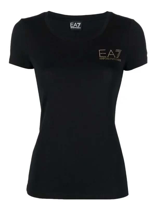 EA7 Logo Embellished Crewneck T-shirt - Black