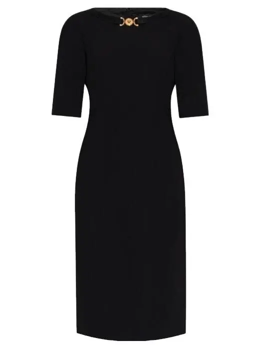 Versace Round Neck Short Sleeve Midi Dress - Black