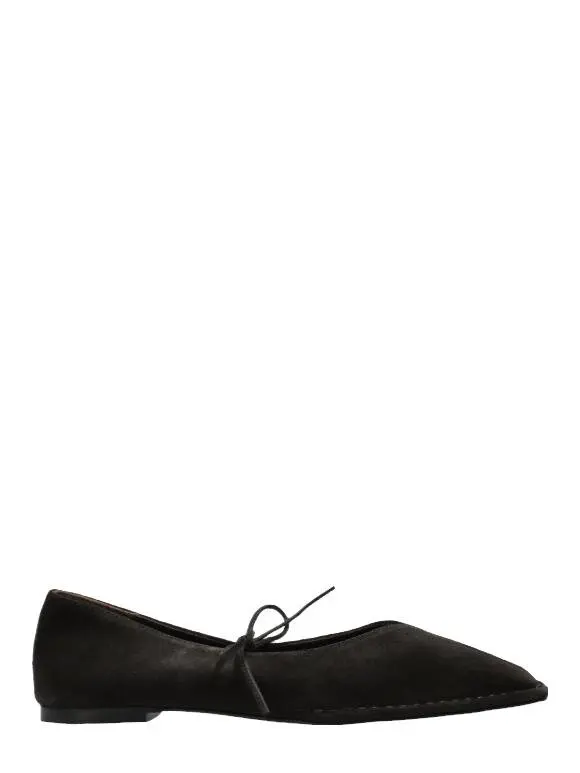 ALOHAS Lace-up Ballet Flats With Ribbon Bow Detailing - Black