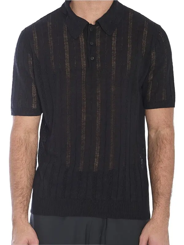 ROBERTO COLLINA Openwork-knit Polo Shirt - Black