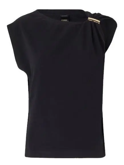 Pinko Melody Sleeveless Draped Top With Gold Detail - Black