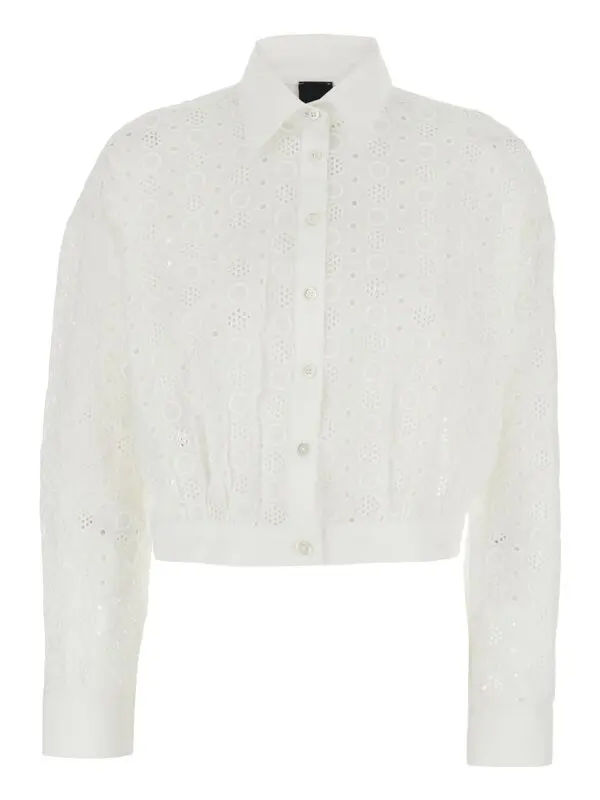 Pinko Cropped Broderie Anglaise Cotton Shirt - White