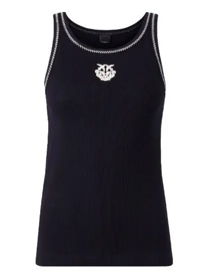 Pinko Logo Detail Ribbed Tank Top - Multicolored Black And White