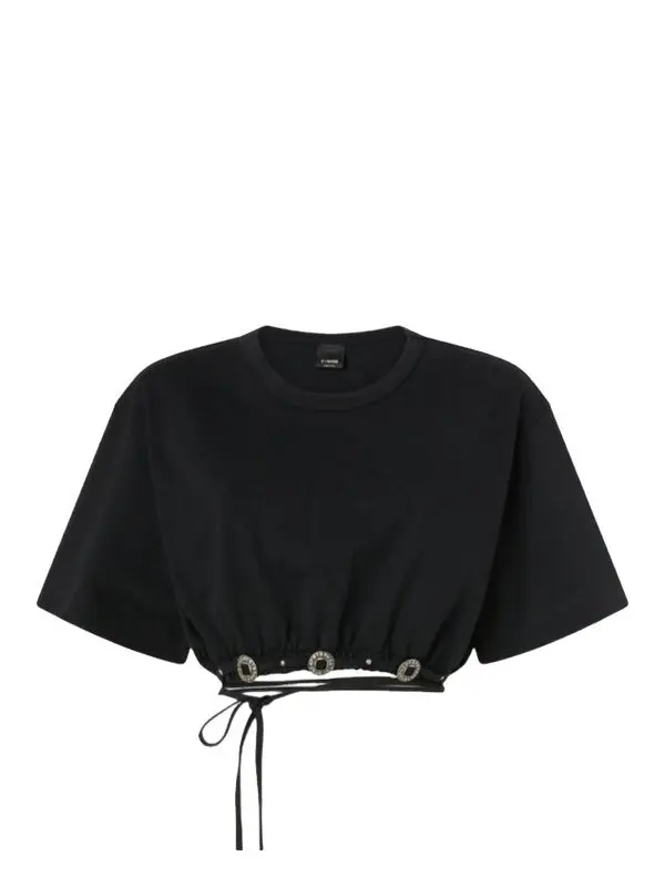 Pinko Lace-up Cropped T-shirt With Elasticized Hem - Black