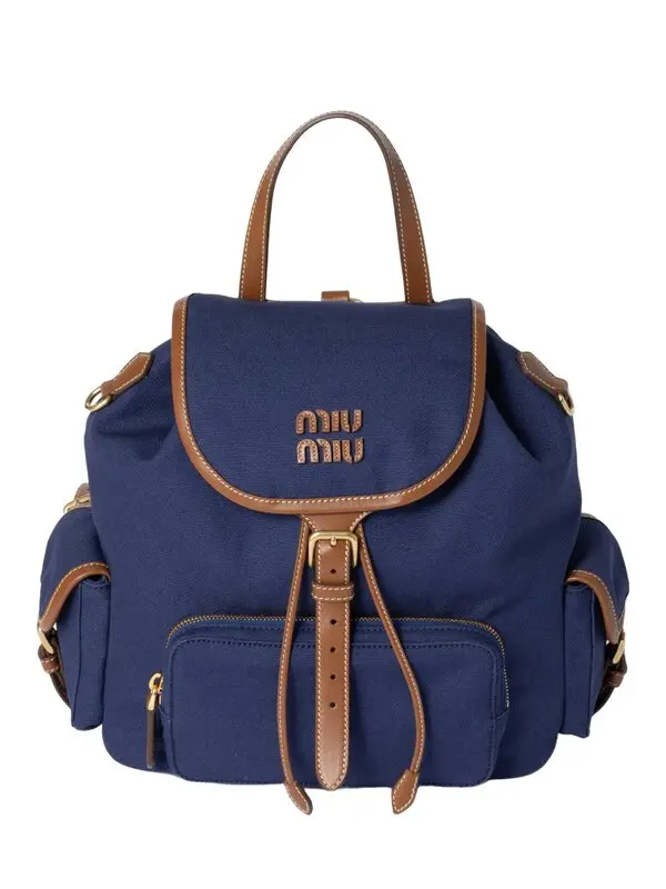 Miu Miu Canvas And Leather Backpack - Cornflower Blue/brandy
