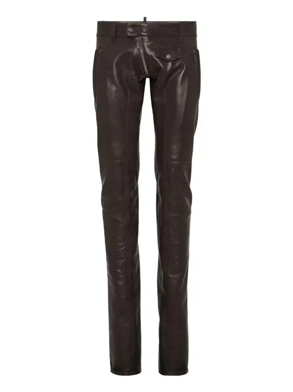 Dsquared2 Sharpei Leather Biker Trousers - Dark Chocolate