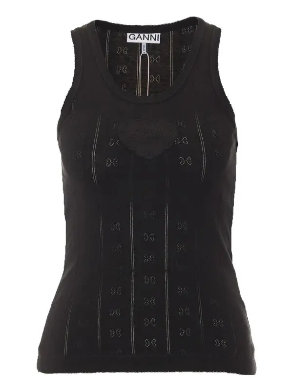 GANNI Sleeveless Vest With Textured Pattern - Black