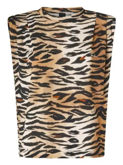 Pinko Sleeveless Tiger Print Vest - Multicolor Black-beige