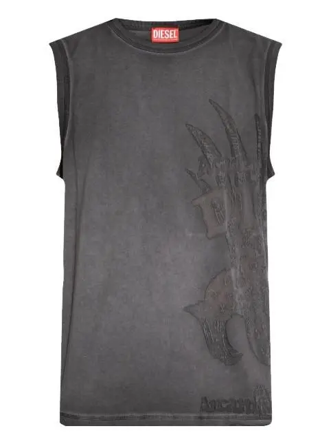 DIESEL® Sleeveless Crew Neck Vest With Distressed Effect - Grey