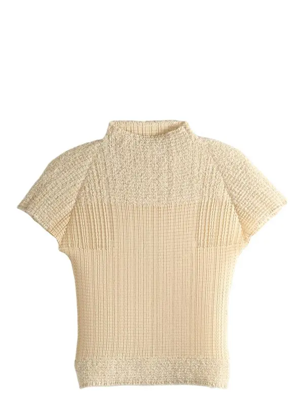Issey Miyake Sheer Fuzzy Pleated Short-sleeved Top - Egg Beige