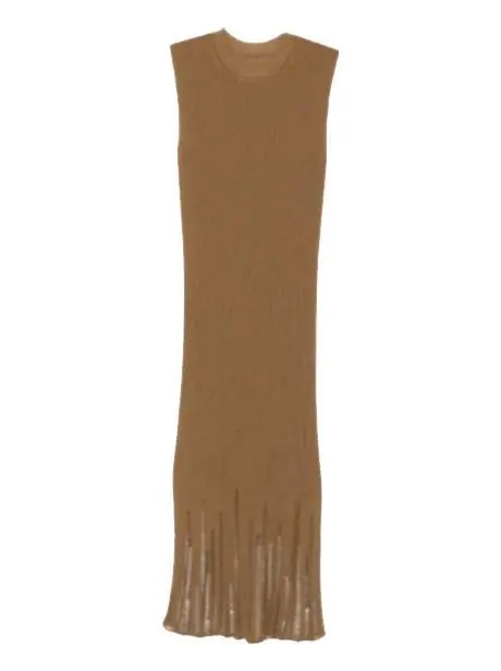UMA WANG Distressed Rib-knit Sleeveless Maxi Dress - Mustard