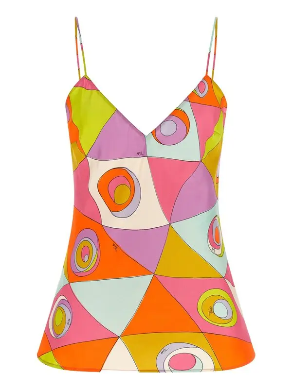 Emilio Pucci Printed Spaghetti Strap V-neck Top - Multicolor