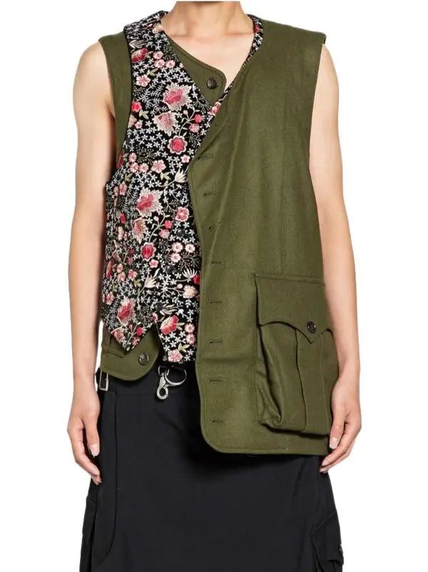 Comme Des Garçons Floral Print Panelled Cotton Vest - Green