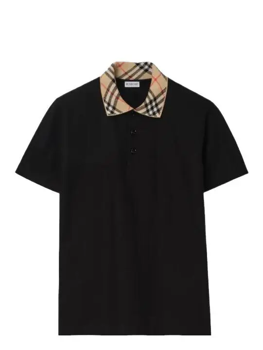 Burberry Check-collared Short Sleeved Polo Shirt - Black