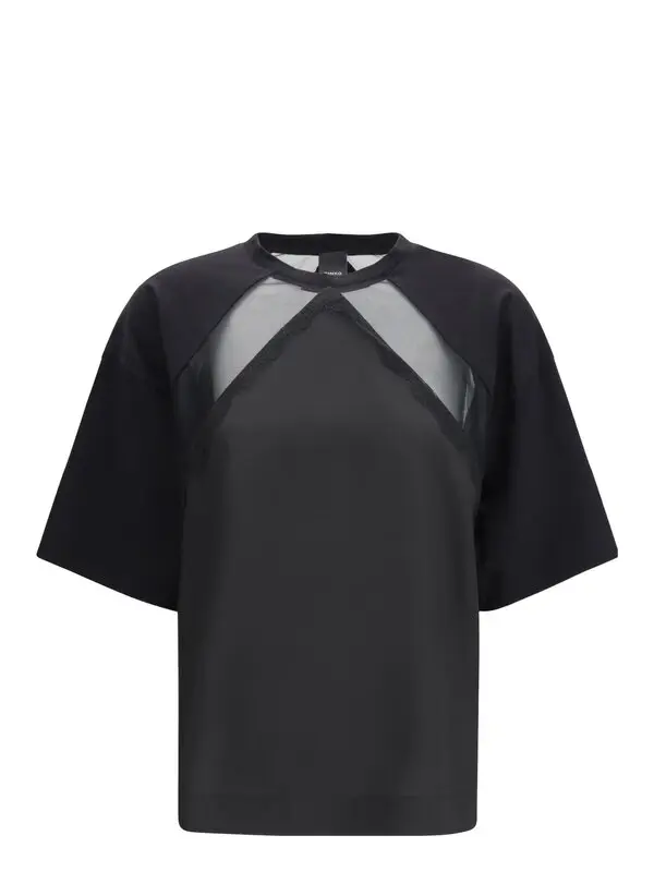 Pinko Stephanie Crewneck T-shirt With Mesh Panels - Black