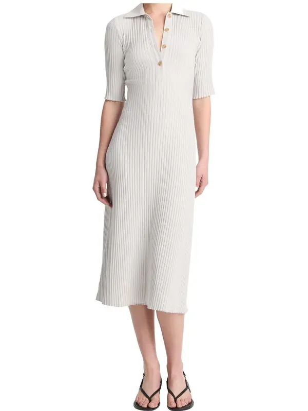 Vince Ribbed Polo Dress - Salt Glass