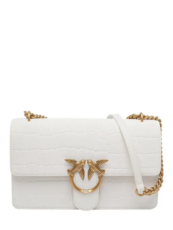 Pinko Love Bag One Medium Crossbody Bag In Crocodile-effect Nubuck Leather - White