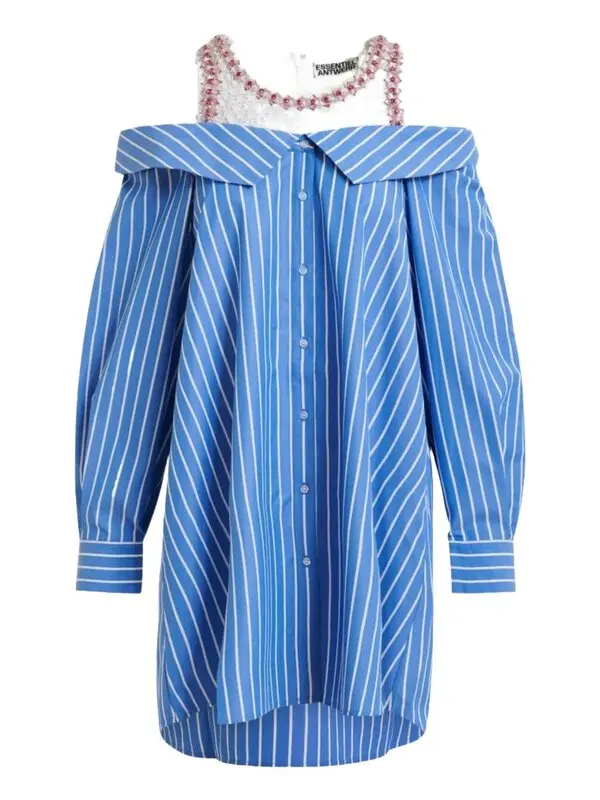 Essentiel Antwerp Striped Off-the-shoulder Shirt Dress - Blue/white