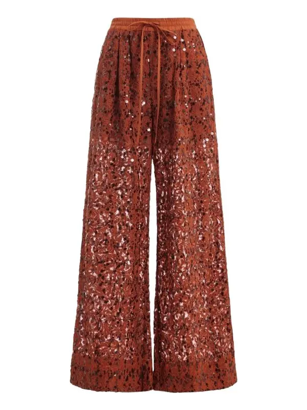 Essentiel Antwerp Sequin Embellished Wide Leg Pants - Rust-colored