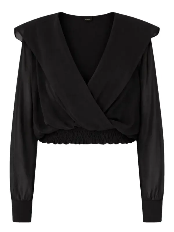 Pinko Long Sleeve V-neck Shirt With Elasticated Hem - Black
