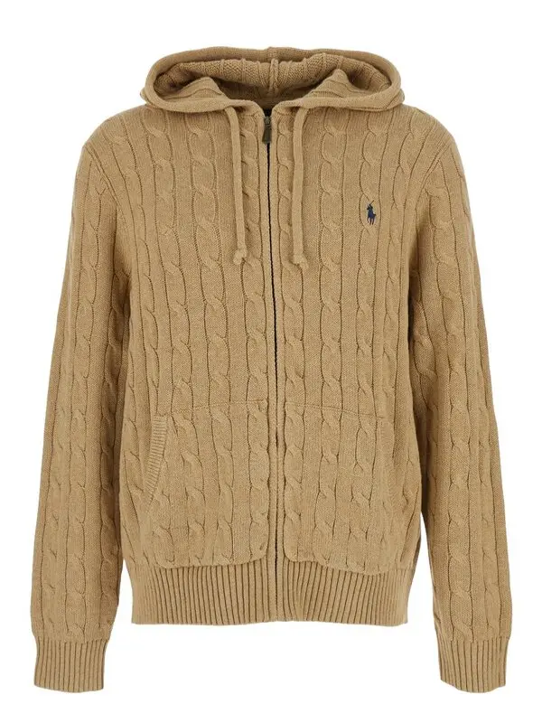 Polo Ralph Lauren Cable-knit Zip Hooded Sweater - Beige