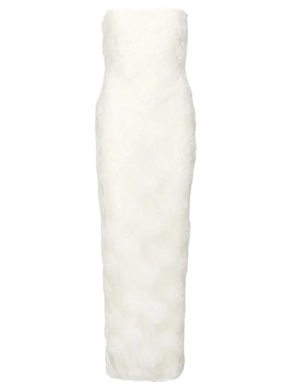 ROTATE BY BIRGER CHRISTENSEN Floral Appliqué Strapless Maxi Dress - Off-white