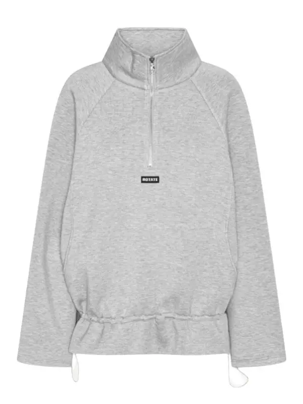 ROTATE BY BIRGER CHRISTENSEN Half-zip Sweatshirt With High Collar And Drawstring Hem - Light Gray Mixed Colors