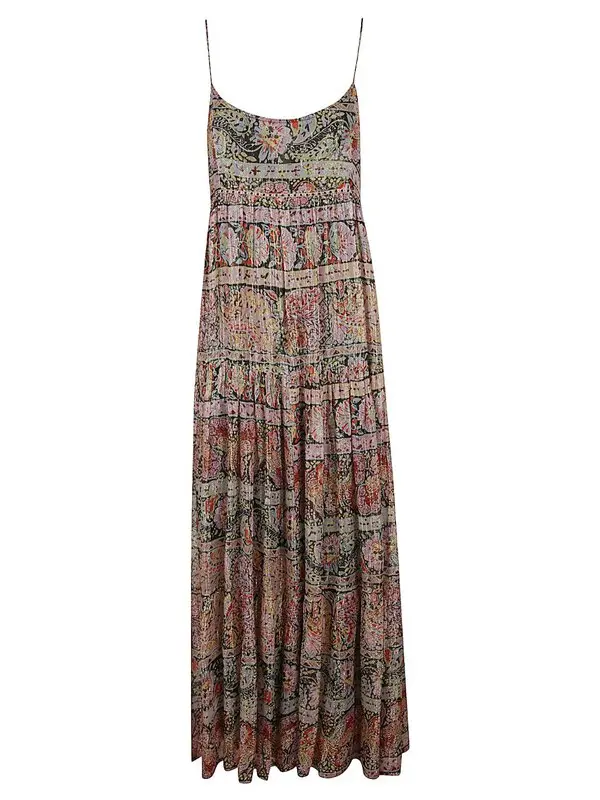 Rixo Pleated Printed Maxi Dress With Thin Shoulder Straps - Brown