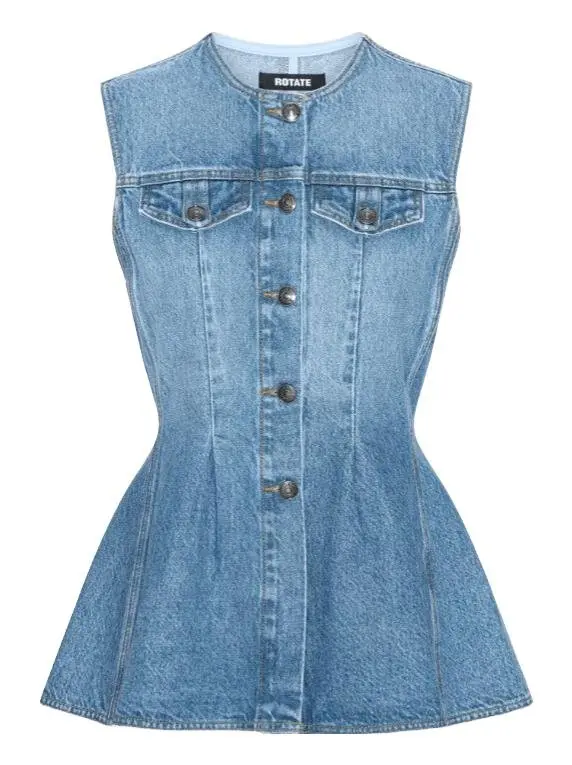ROTATE BY BIRGER CHRISTENSEN Flared Hem Denim Vest - Blue
