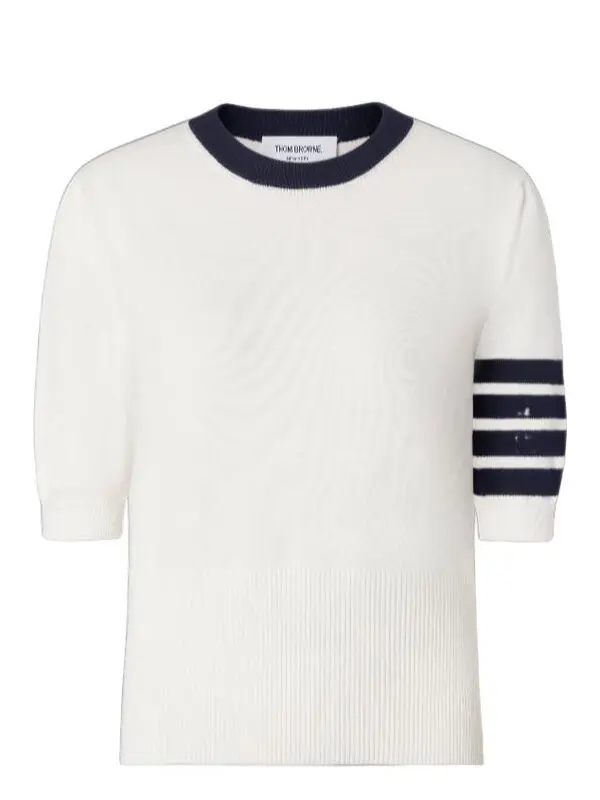 Thom Browne Short Sleeve Knit Sweater With Hector Intarsia - White