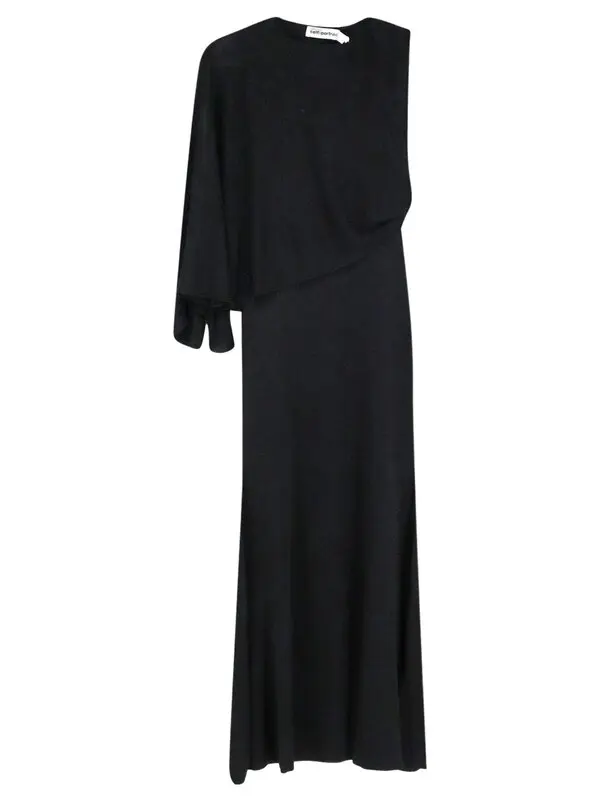 SELF-PORTRAIT Viscose Knit One-shoulder Maxi Dress With Draped Sleeve - Black