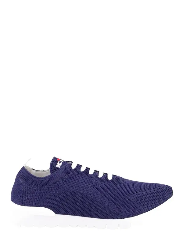 Kiton Knitted Fabric Sneakers With Embroidered Logo - Blunavy